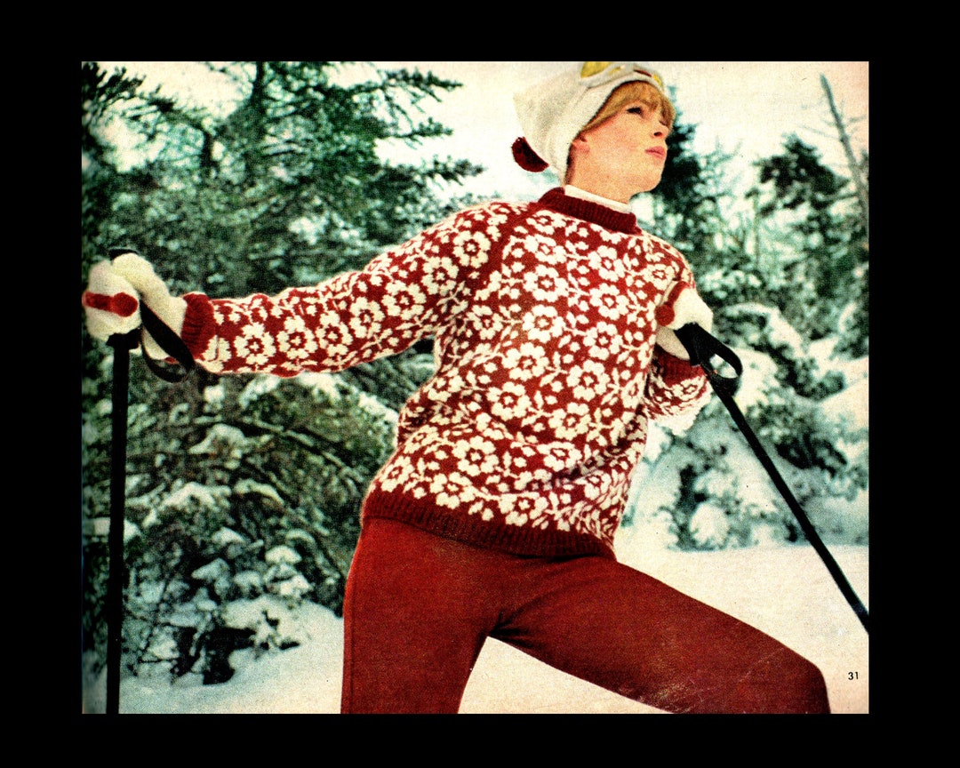 Knitted Finnish Rose Ruusu Raglan Ski Sweater With Matching Cap and ...