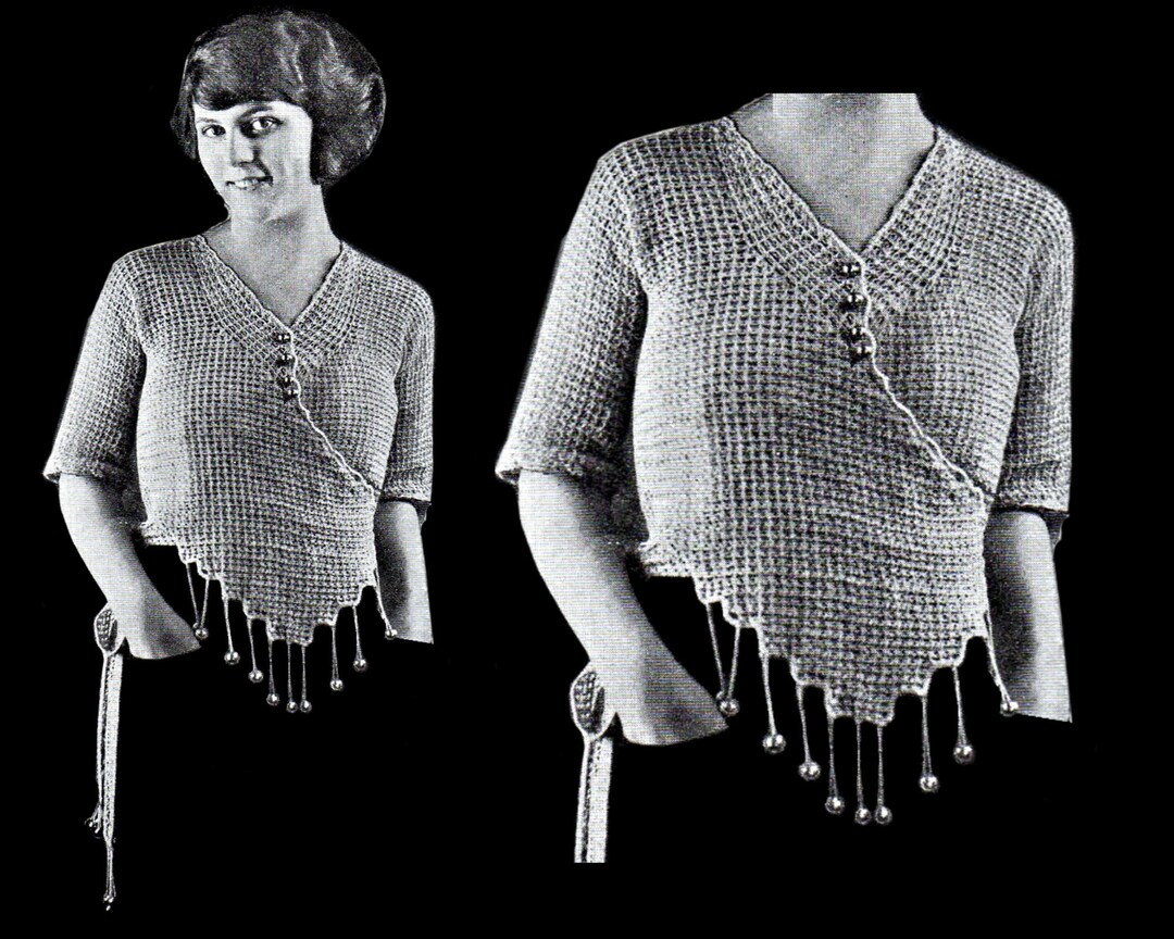 1920s Crochet Surplice Sweater Pattern/ Summer Short Sleeved Sweater ...