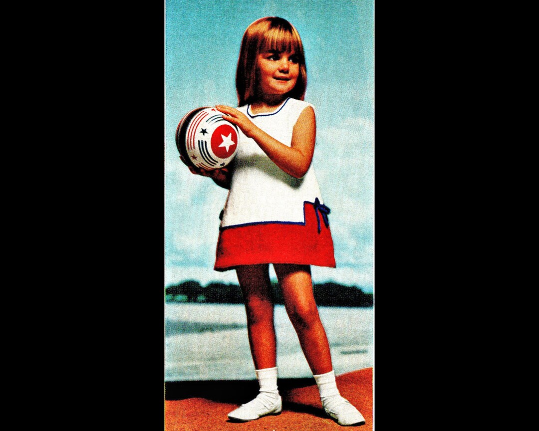 Late 60s Red White and Blue Knitted Summer Dress Pattern/ Sleeveless ...