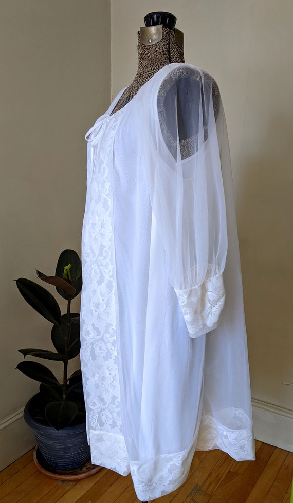 Sheer White Peignoir Set/ 60s Baby Doll Nightie with … - Gem