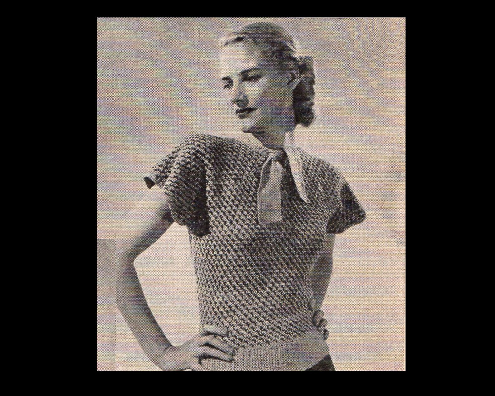 1940s Flutter Sleeve Blouse With High Boat Neck/ Crocheted "tweed ...