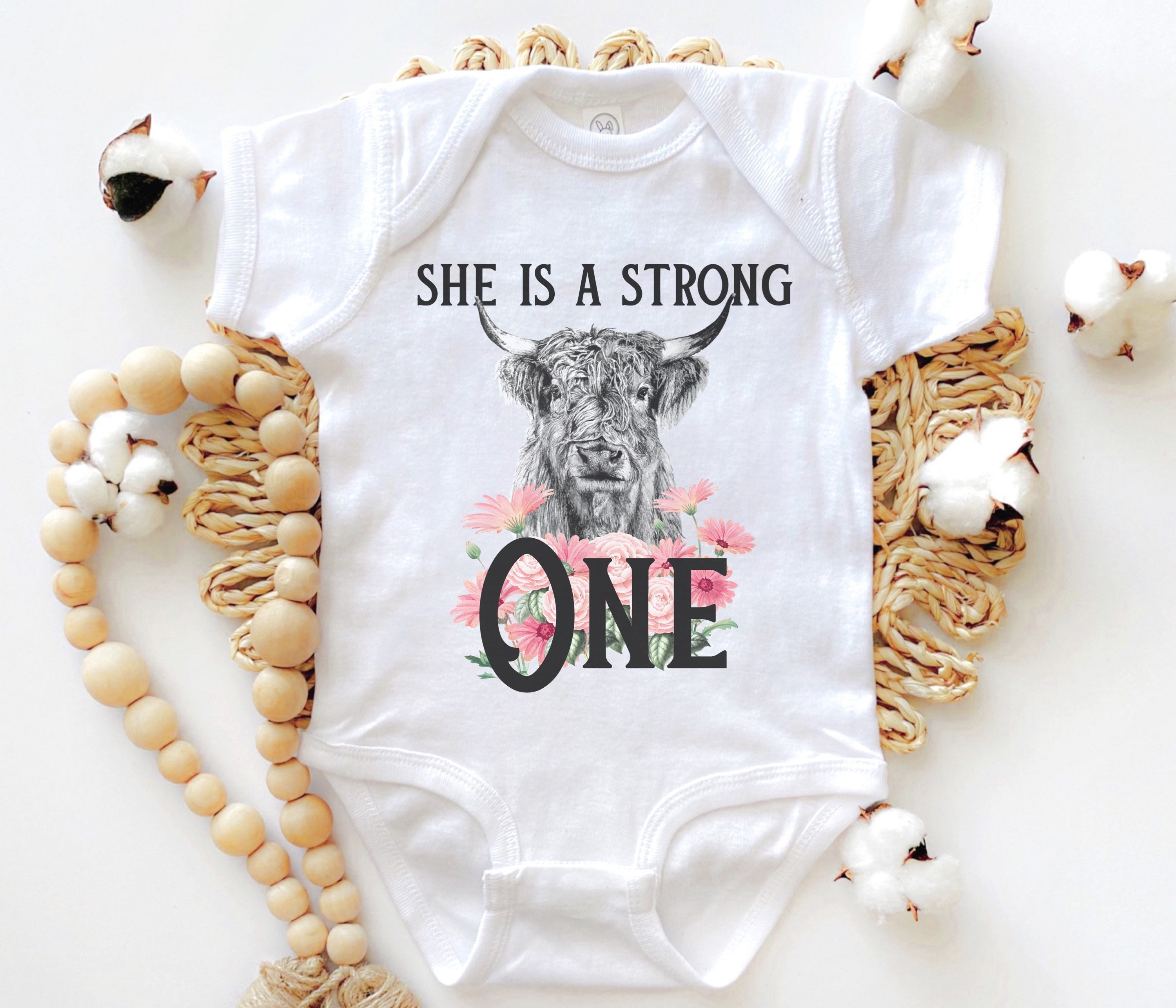 Cow Birthday Bodysuit Girl Strong One Highland Cow First Birthday Cow ...