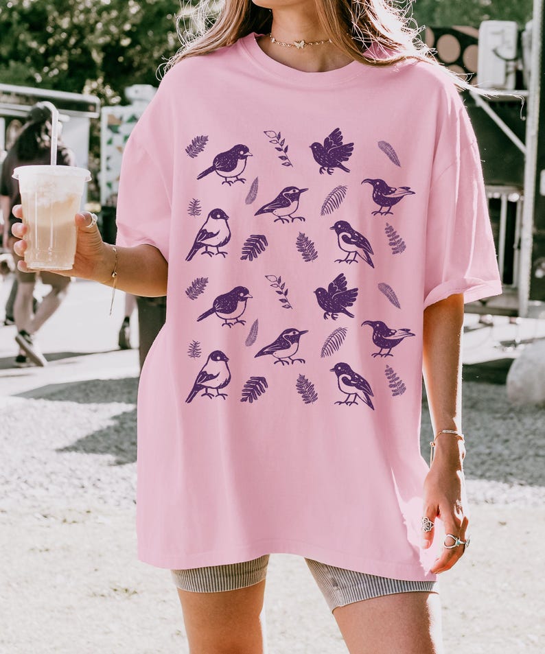 Linocut Bird Shirt, Cottagecore Tshirt, Nature-inspired Bird Graphic ...