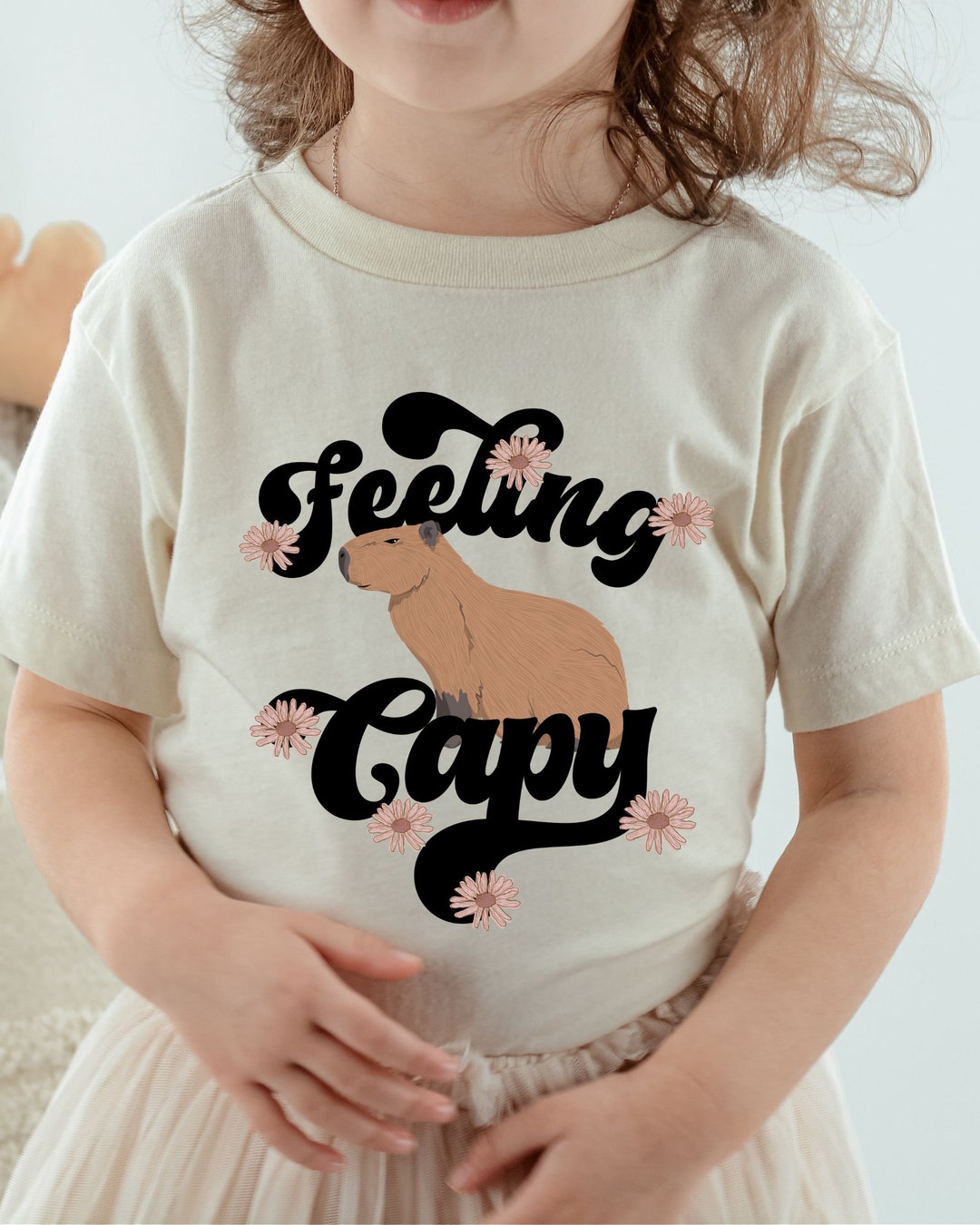 Camisa de capibara para niños, flores retro Camiseta de capibara ...