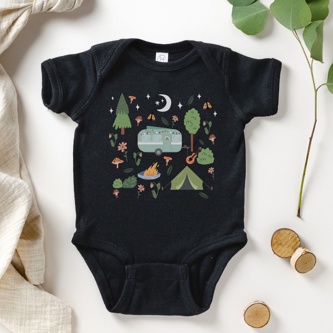 Camping Baby Bodysuit, Cottagecore Baby Clothes, Mushroom Baby Bodysuit ...