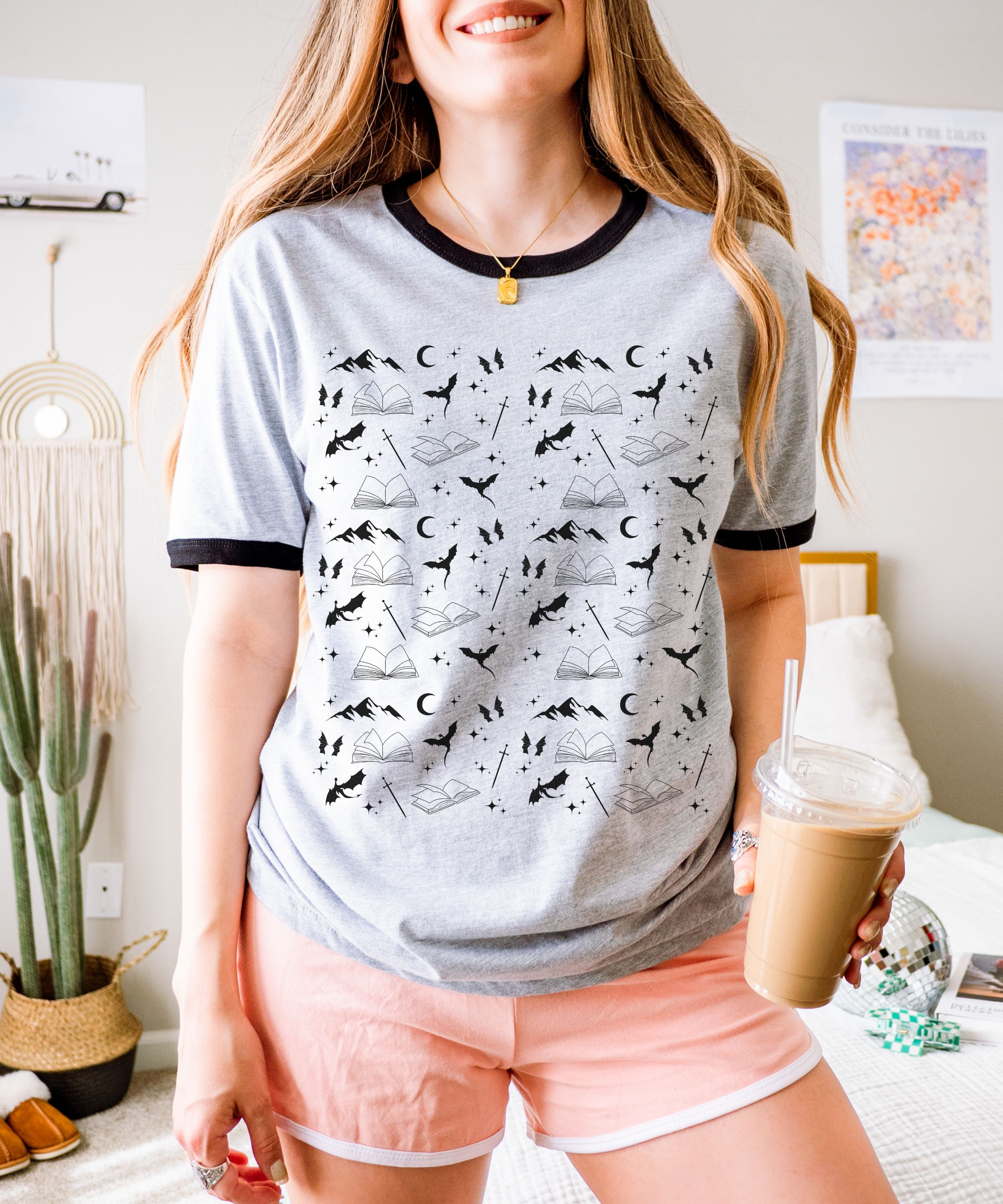 Romantasy Shirt Dragon Romance Books Merch Fantasy Reader Downtown Girl ...