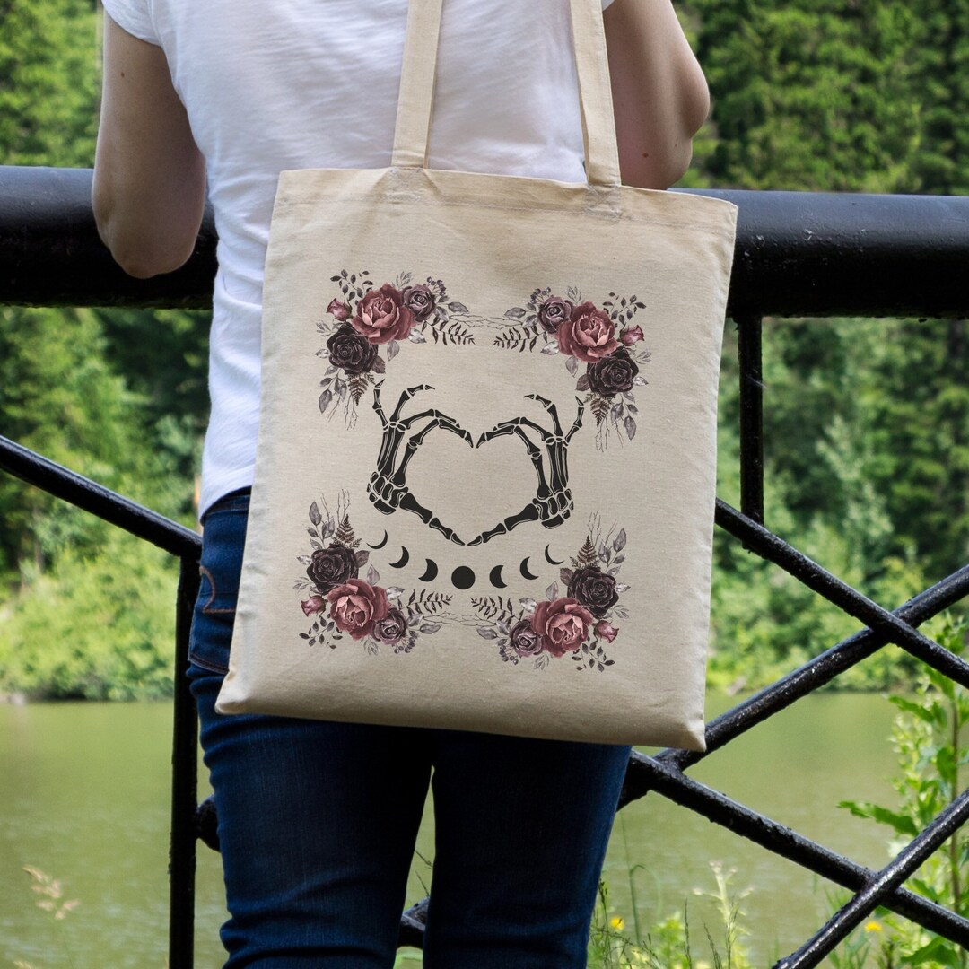 Skeleton Tote Bag Romantic Goth Heart Hands Goth Tote Bag - Etsy