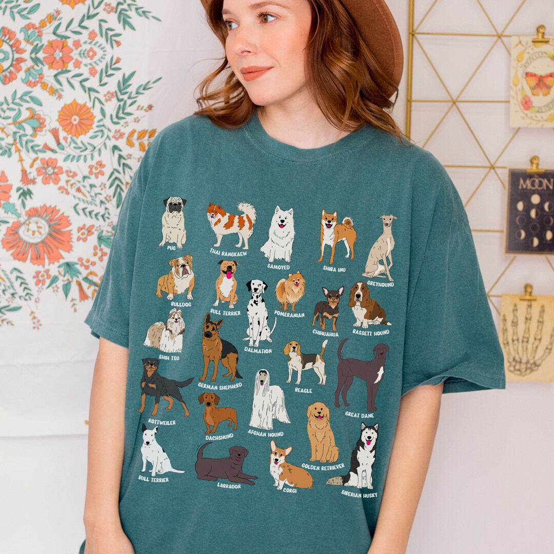 Dog Breed Shirt, Dog Shirt Types of Dogs Animal Lover Gift Dog Tshirt ...