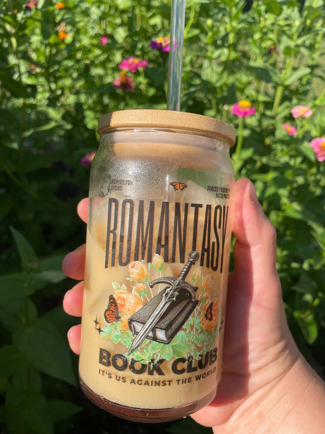 Romantasy Book Club Tumbler, Book Tropes Bookish Glass Iced Coffee Cup ...