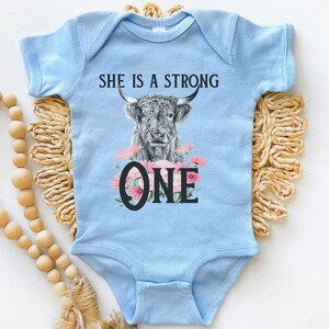 Cow Birthday Bodysuit Girl Strong One Highland Cow First Birthday Cow Outfit Girl Farm Birthday ...