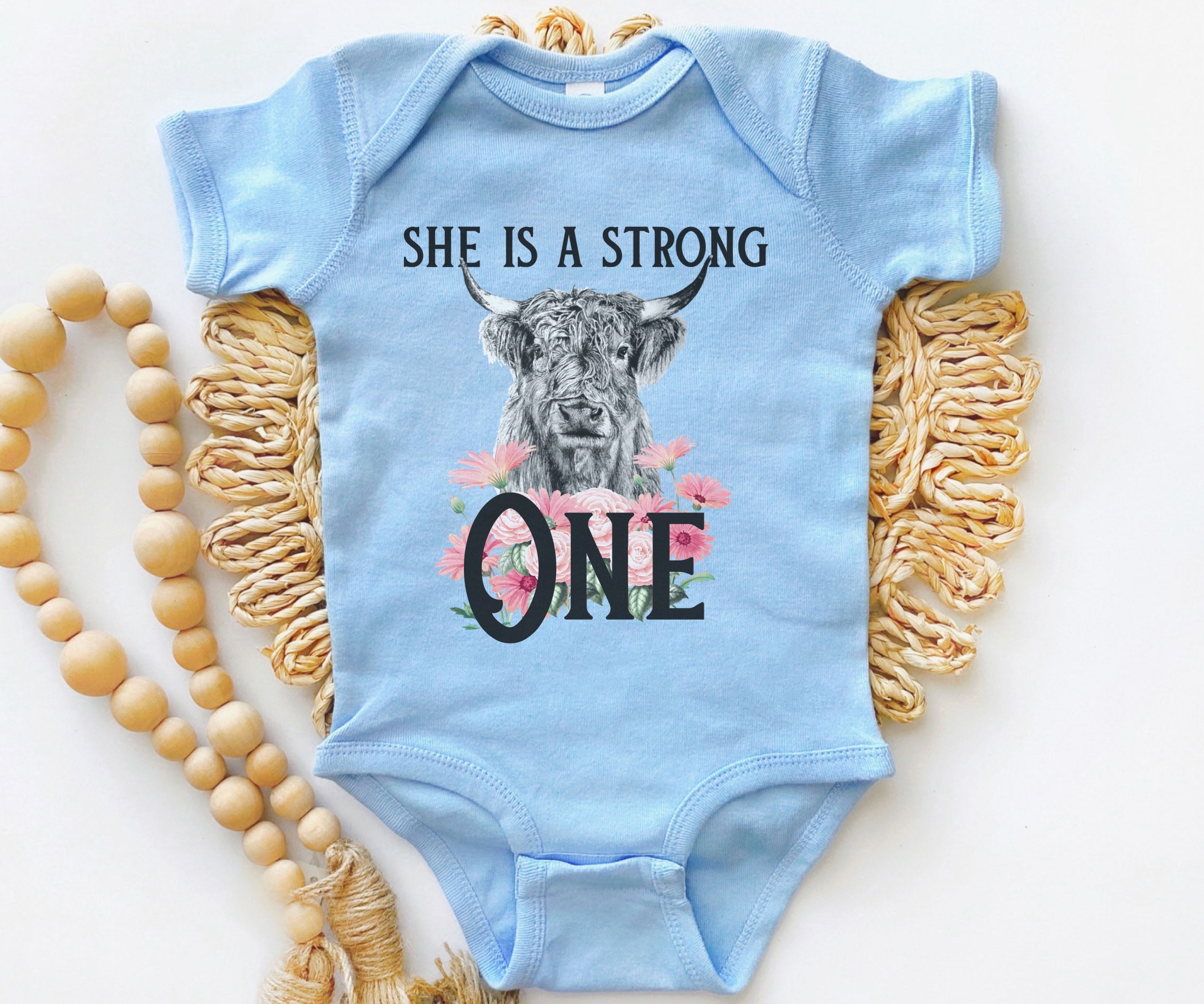 Cow Birthday Bodysuit Girl Strong One Highland Cow First Birthday Cow ...