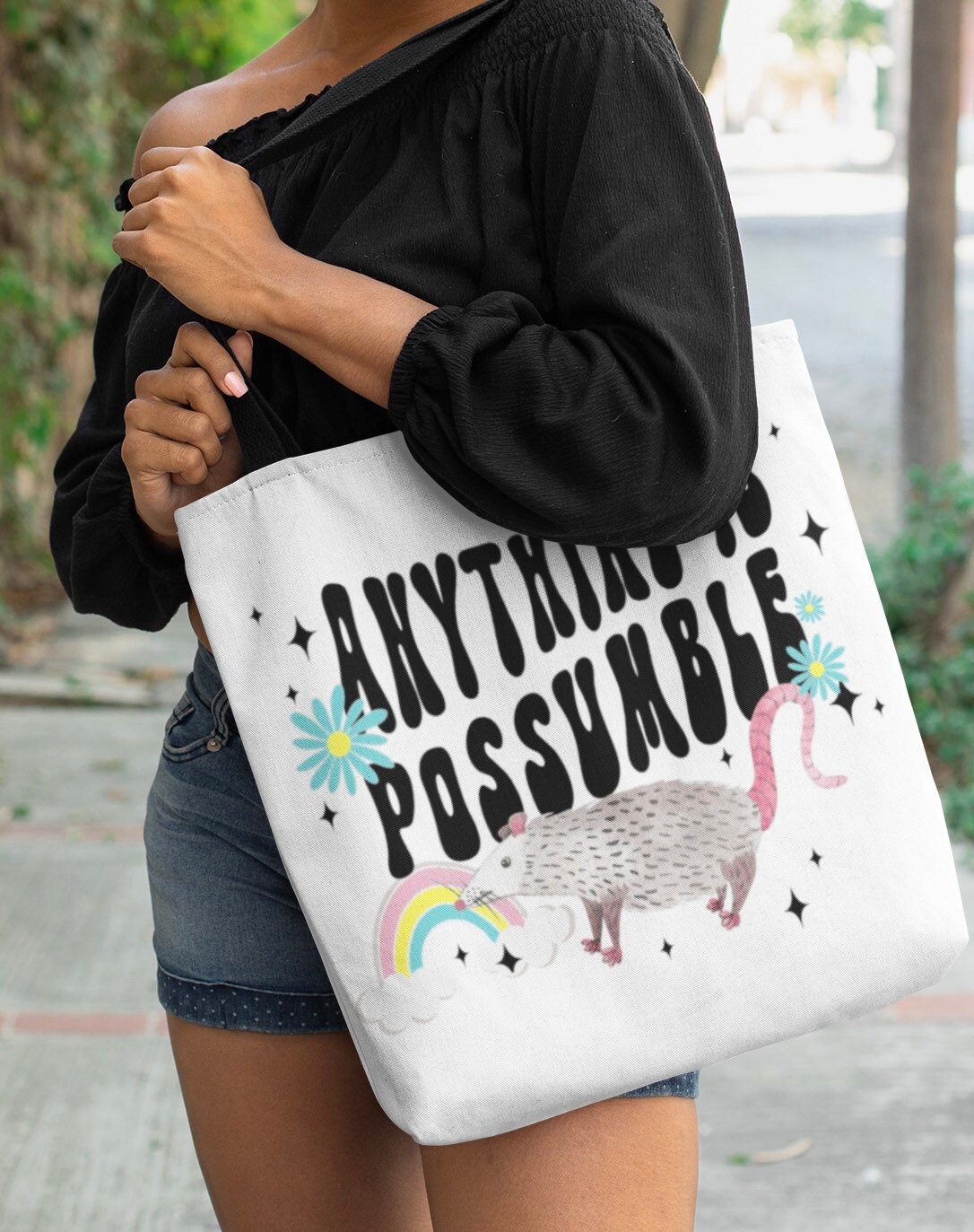Possum Tote Bag Anything is Possible Reusable Retro Aesthetic Tote Bag ...