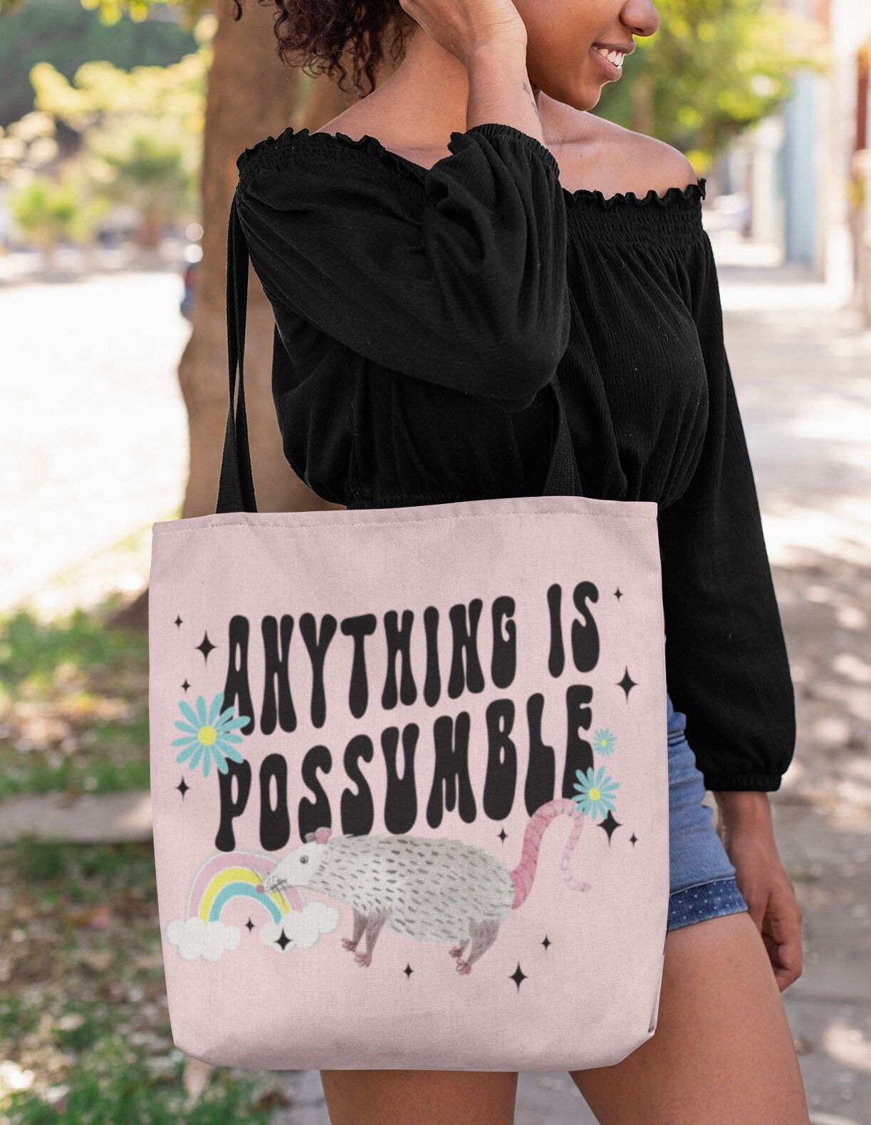 Possum Tote Bag Anything is Possible Reusable Retro Aesthetic Tote Bag ...
