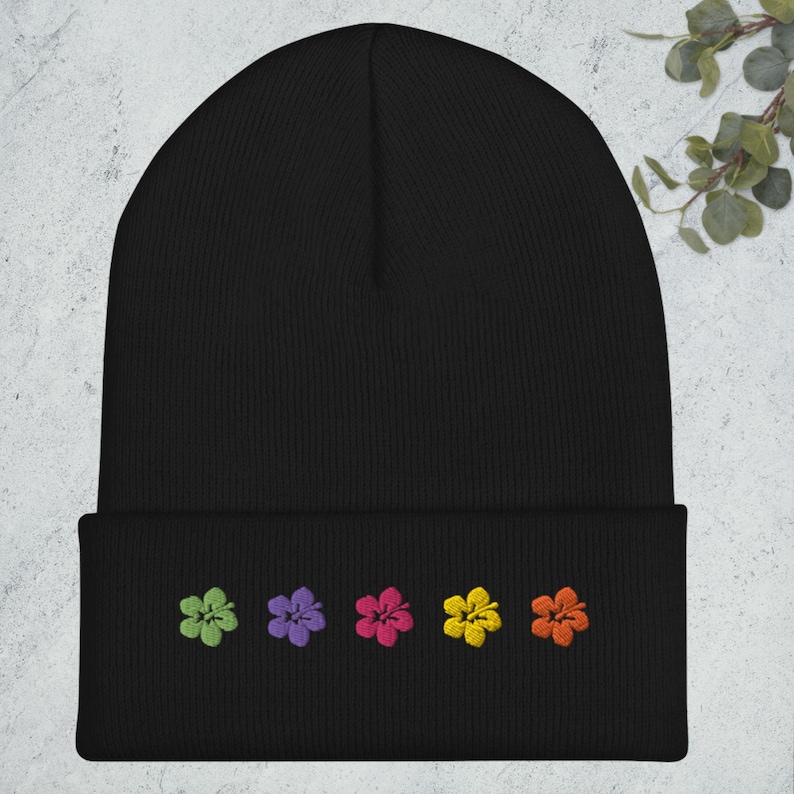 Hibiscus Flower Embroidered Beanie Preppy Aesthetic Beachy - Etsy