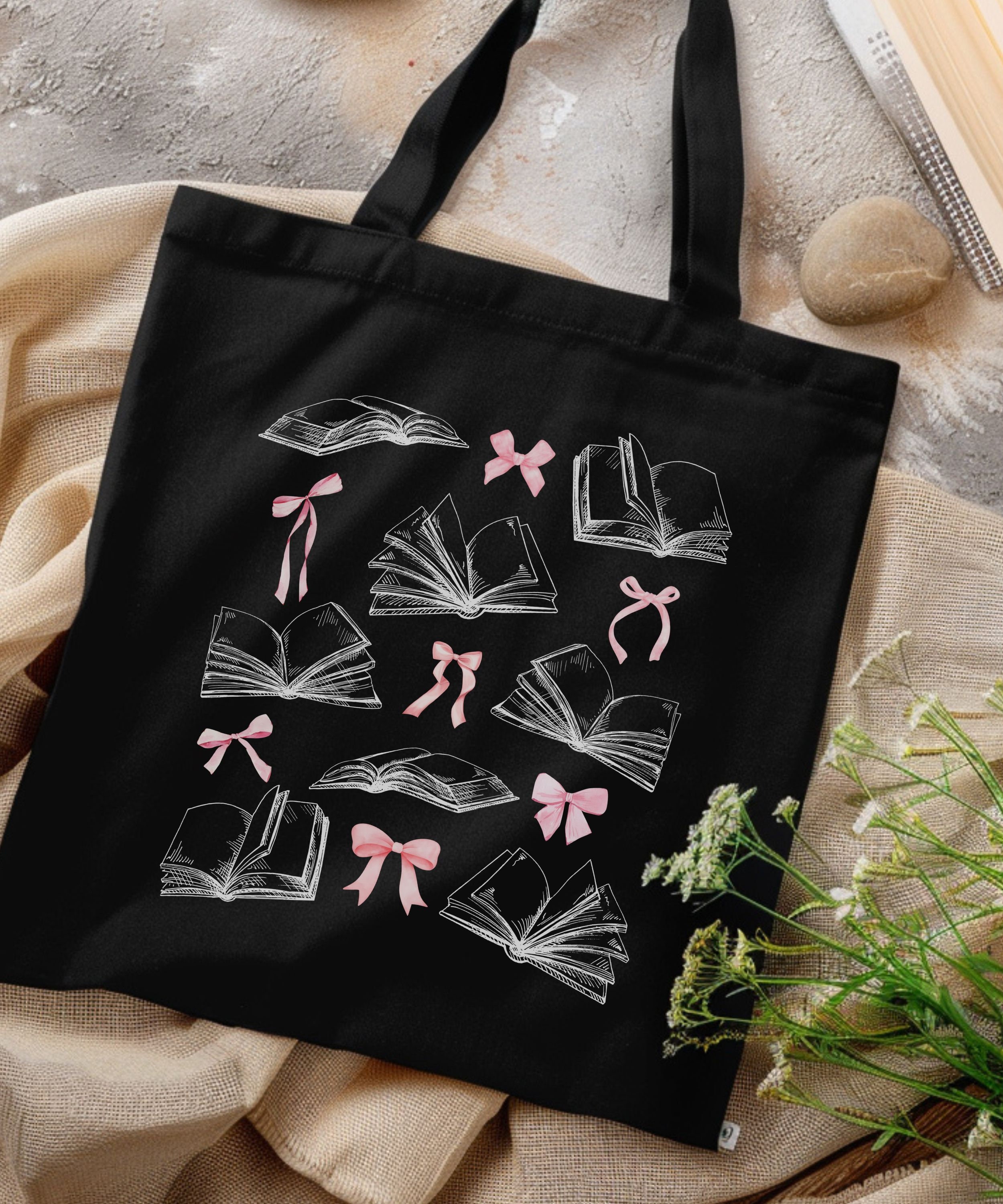 Books and Bows Tote Bag Coquette Bow Bag for Readers, Bookish Tote Bag ...