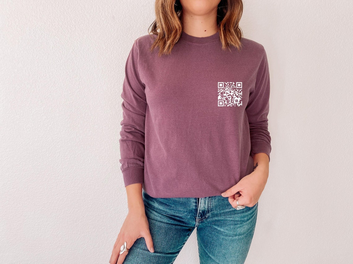 Comfort Colors Long Sleeve QR Code Shirt for Business, Barcode Shirt ...