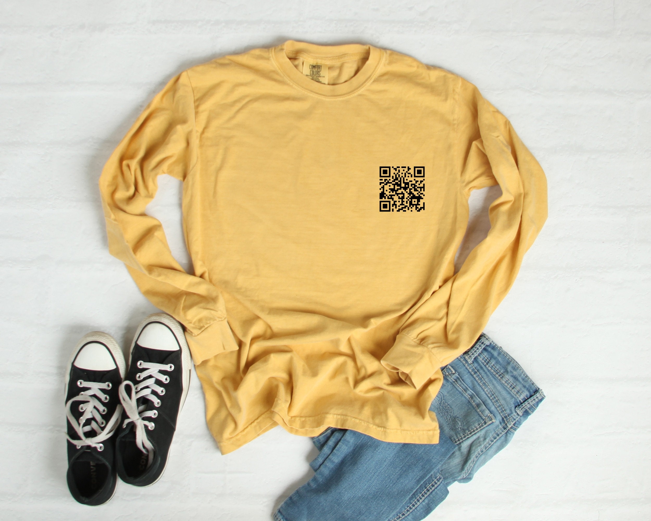 Comfort Colors Long Sleeve QR Code Shirt for Business, Barcode Shirt ...