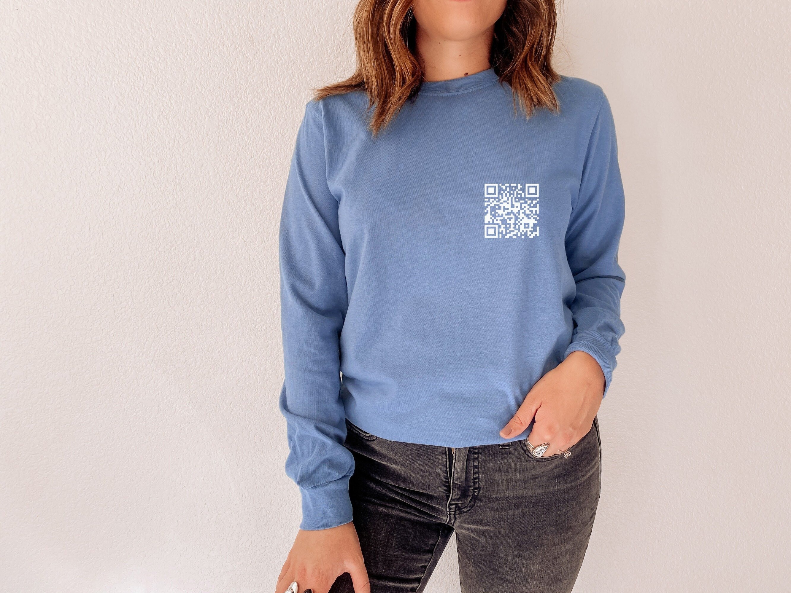 Comfort Colors Long Sleeve QR Code Shirt for Business, Personalized ...
