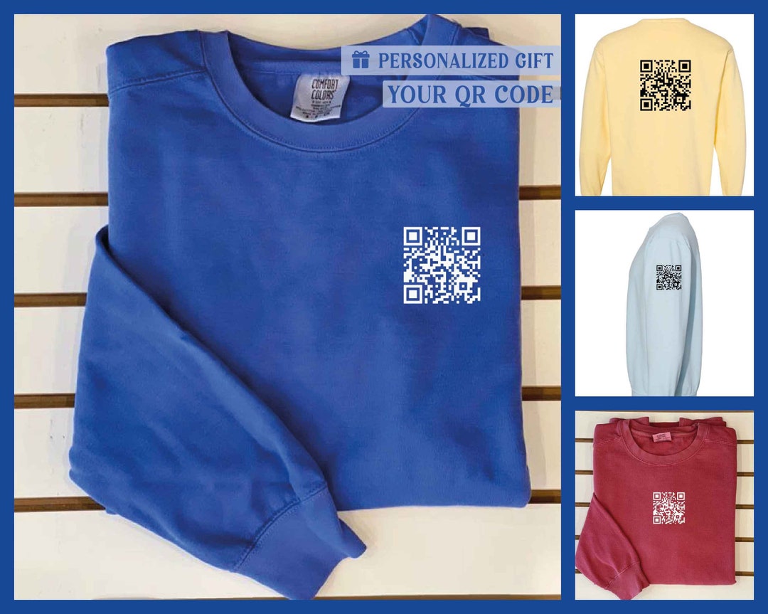 Comfort Colors QR Code Sweatshirt for Business, Barcode Sweatshirt for Marketing, Personalized ...