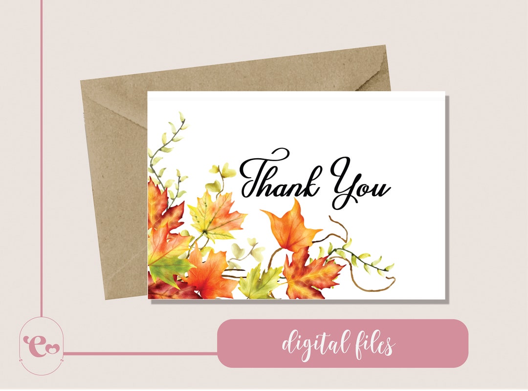 Printable Thank You Card, Thanksgiving Card, Printable Fall Thanks Card ...