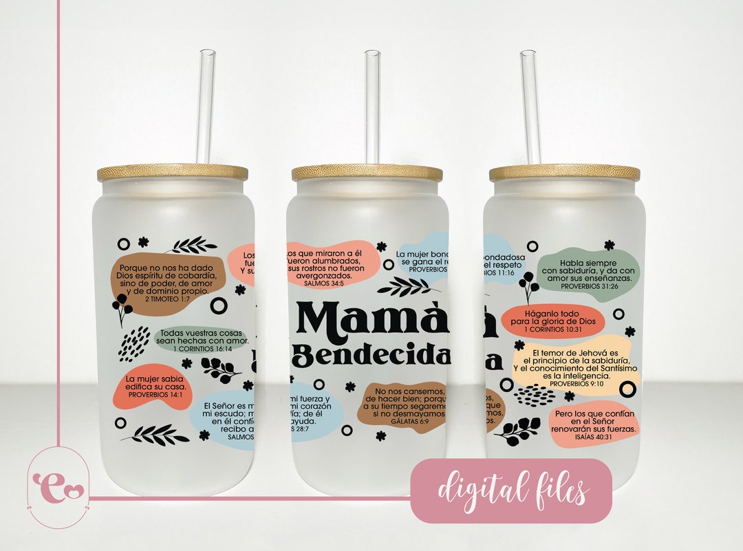 Mama Bendecida Glass Can Wrap: Inspirational Bible Verse (PNG, SVG) - Etsy