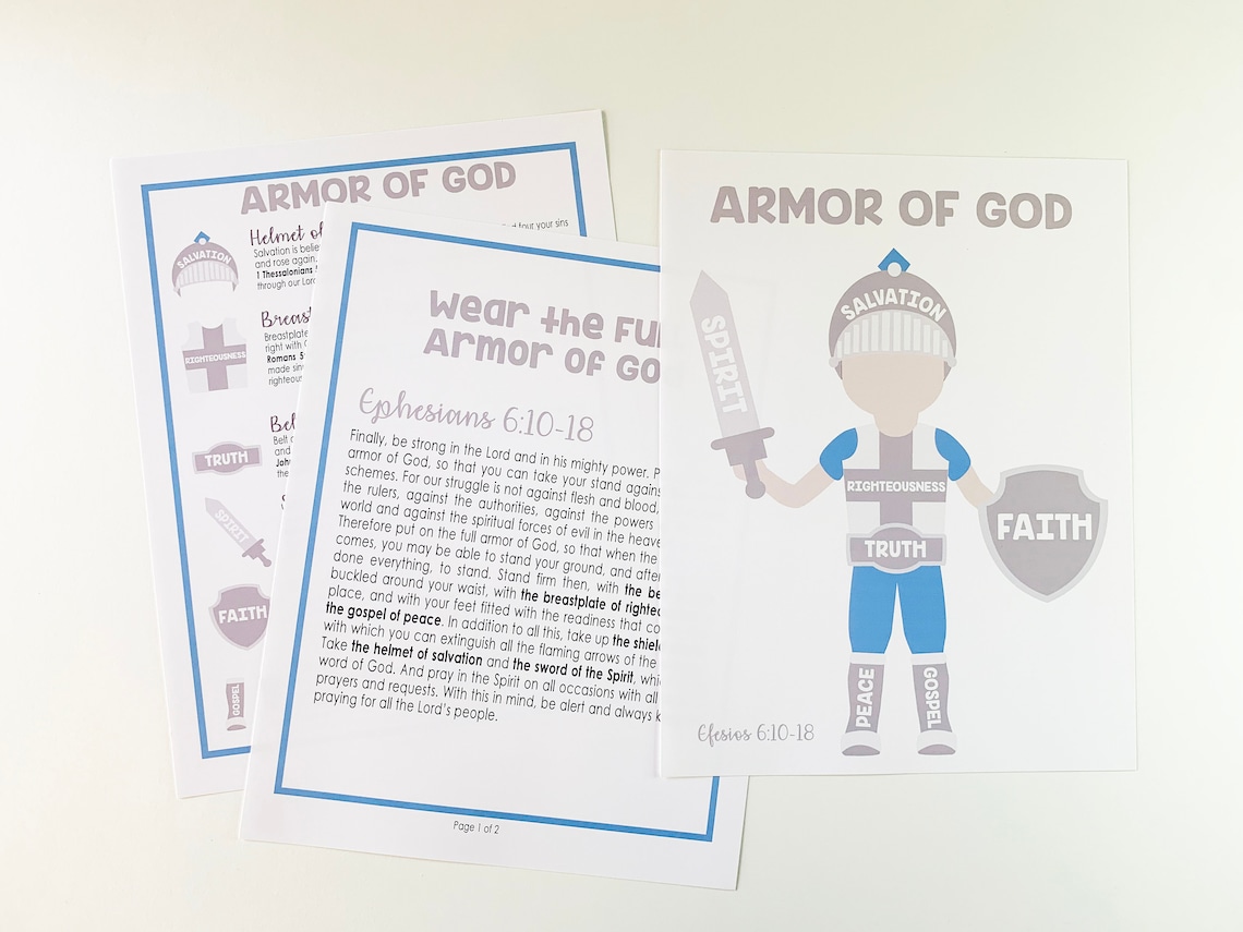 BOY Armor of God Printable Activity Bible Lesson Ephesians - Etsy