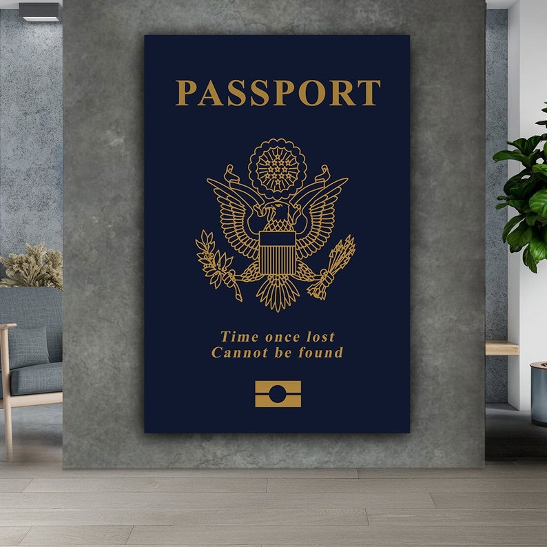 Passport Time Once Lost Cannot Be Found Saying Canvas Wall Art | Wall ...