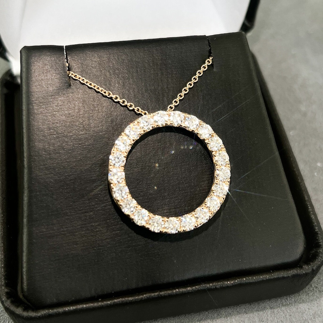 14K Gold 2.10 CT Moissanite Circle Pendant With Chain Karma Life ...