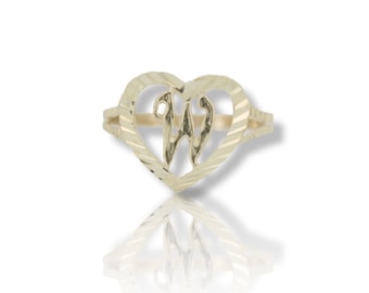 10k Solid Yellow Gold Slanted Heart Initial Letter Alphabet Ring - Etsy