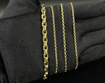 Solid 10K Gold Rolo Cable Chain, Diamond Cut Genuine 10K Gold Rolo ...