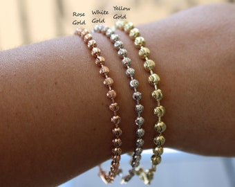 14k Yellow Gold Moon Cut Ball Bead Bracelet 3MM-5MM - Etsy