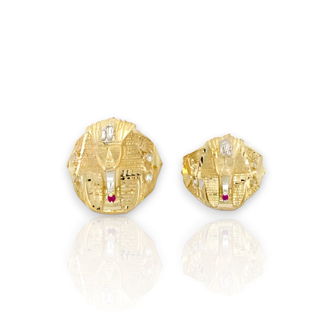 10K Solid Yellow Gold Diamond Cut Egyptian Pharaoh Head King Tut CZ ...