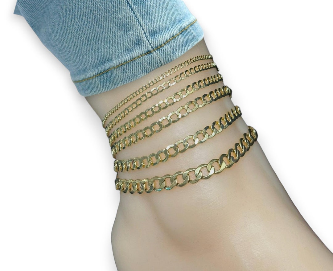 Miami Curb Link Anklet - 10K Yellow Gold - Etsy