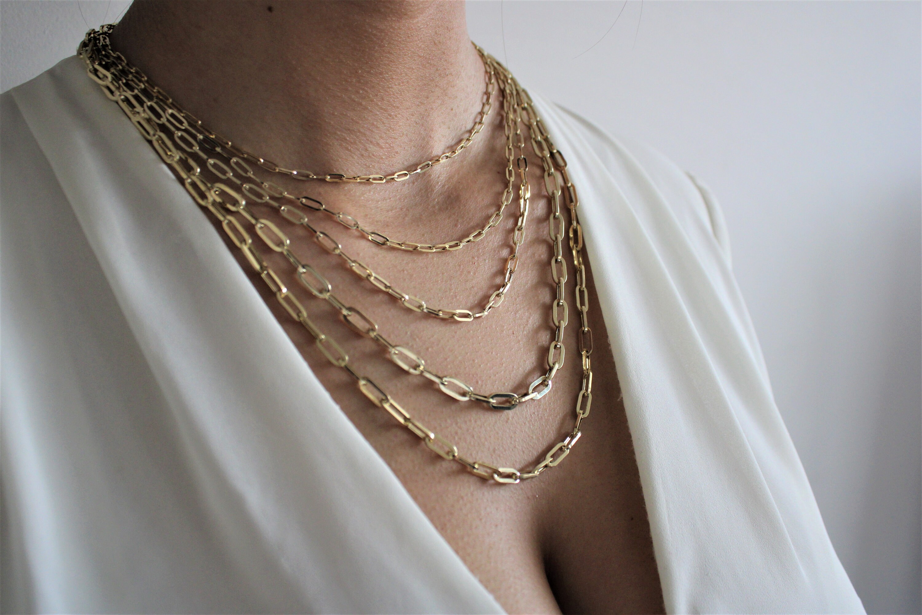 Solid 14K Gold Paperclip Chain Necklace Trending Gold | Etsy