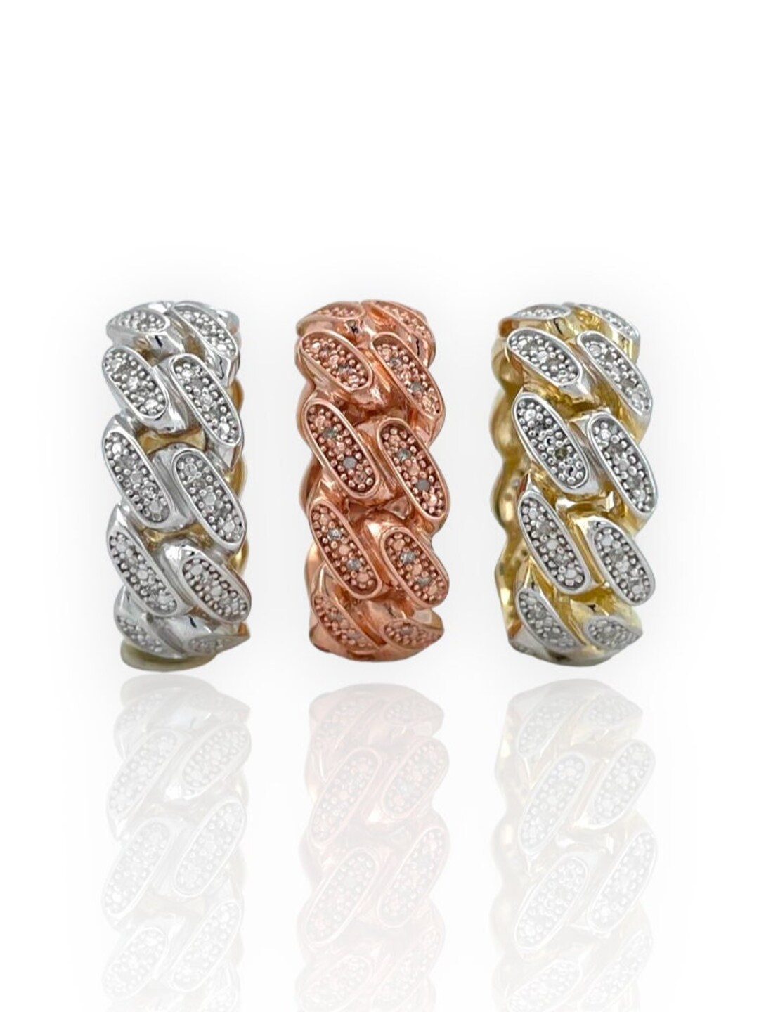 10k Miami Cuban Ring With Natural Diamonds - 8mm and 9mm - Rose Gold ...