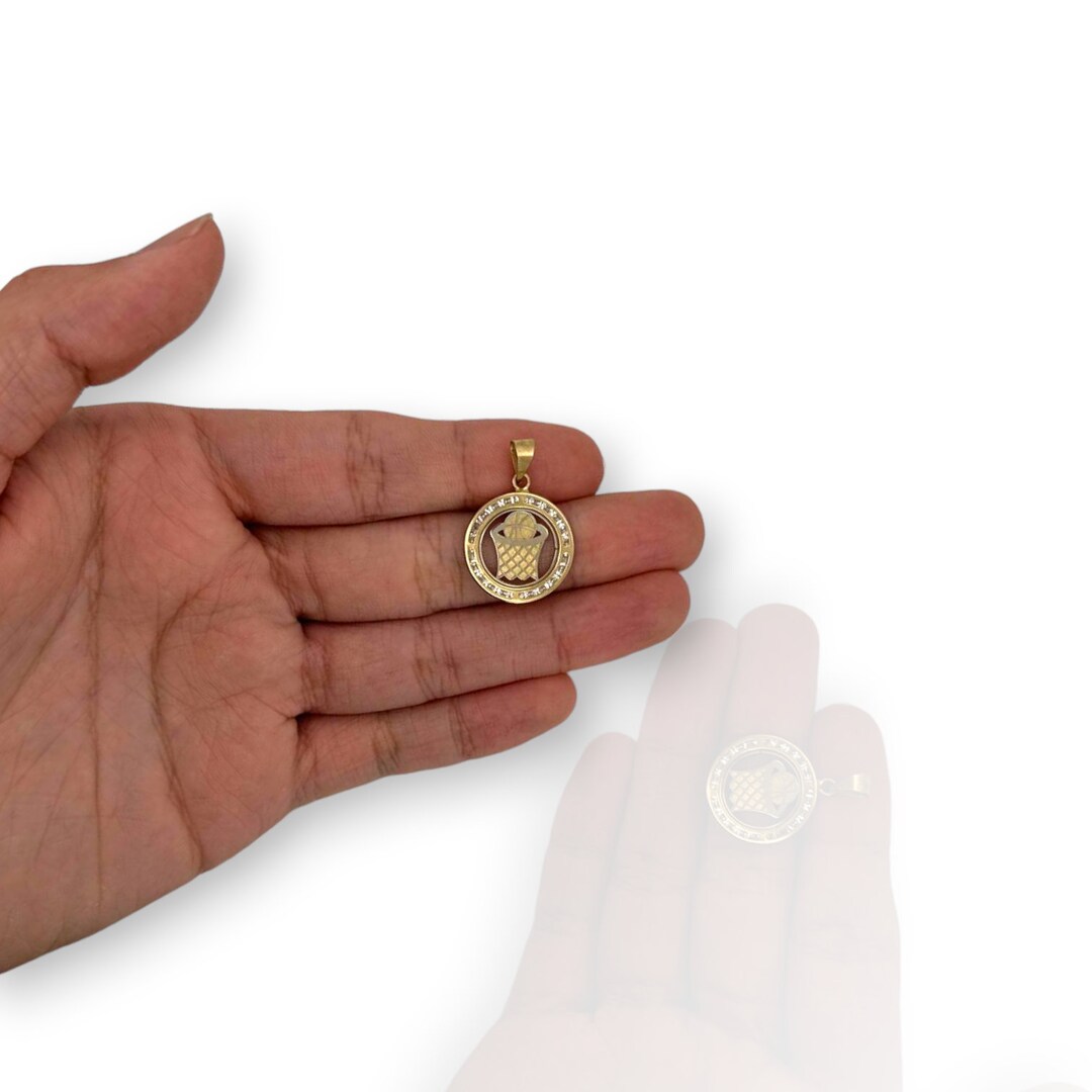 Medallion Round Basketball CZ - 10K Yellow Gold - Etsy