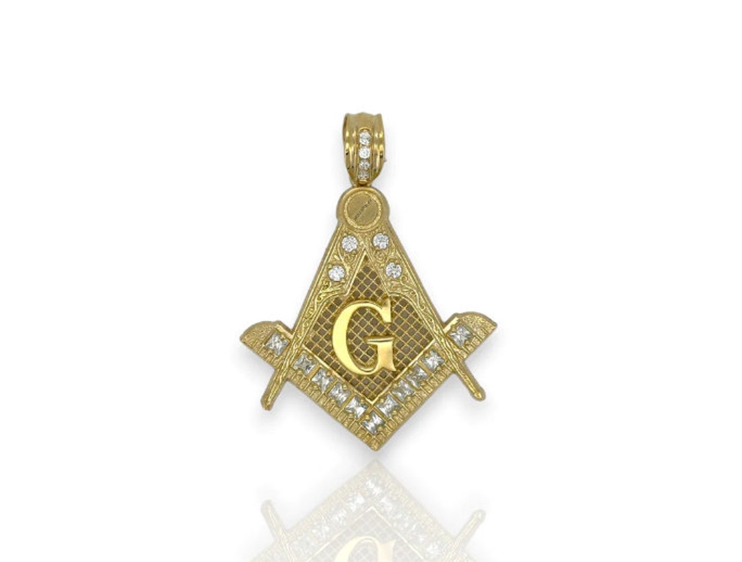 Masonic Symbol "freemason" Pendant CZ - 10k Yellow Gold - Etsy