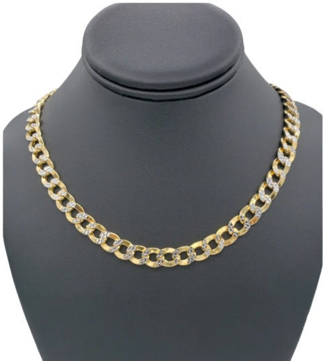 14K Gold- Solid Cuban Link Diamond Cut (pave), Woman and Man Gold Chain ...