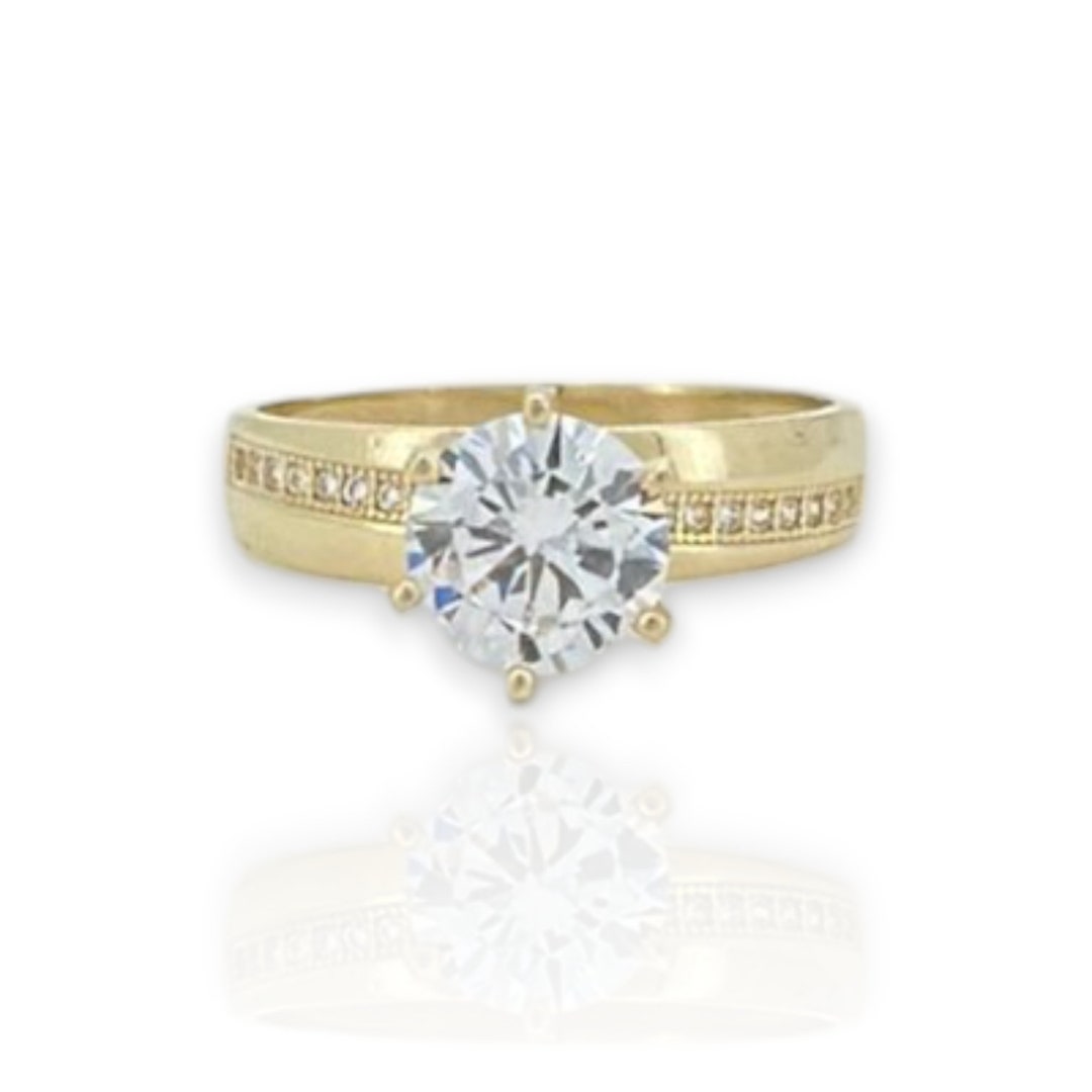 Round Cut Center Stone Engagement Ring - 10k Yellow Gold - Etsy