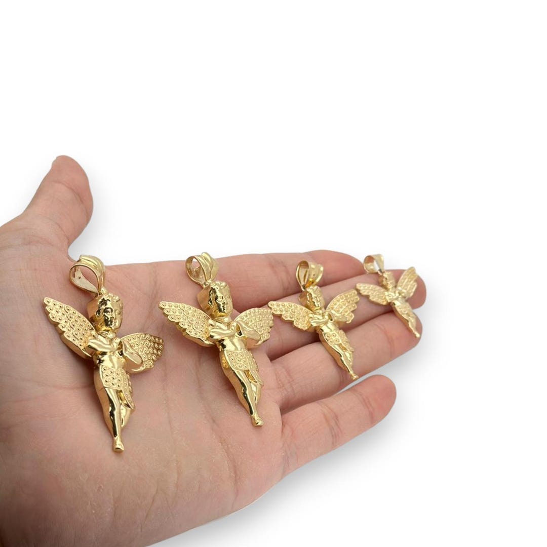 Angel CZ Pendant - 14K Yellow Gold - Etsy