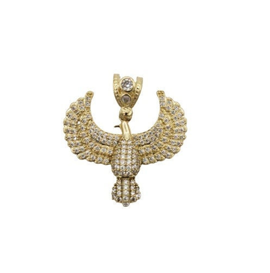 14K Yellow Gold Hawk Pendant With Cubic Zirconia Stones - Etsy