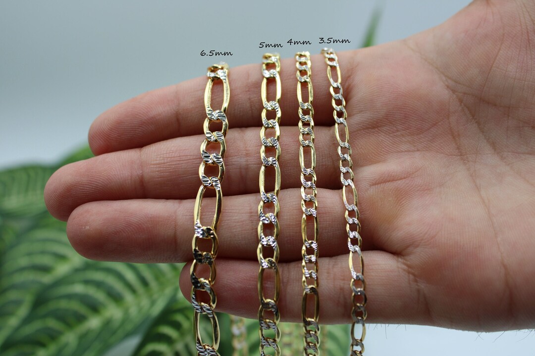 10K Gold Figaro Chain Pave Two tone 10kt Gold Chain Real Gold Chain 3.5mm 4mm 5mm 6.5mm Figaro Chain Genuine 10K Gold Chain Etsy