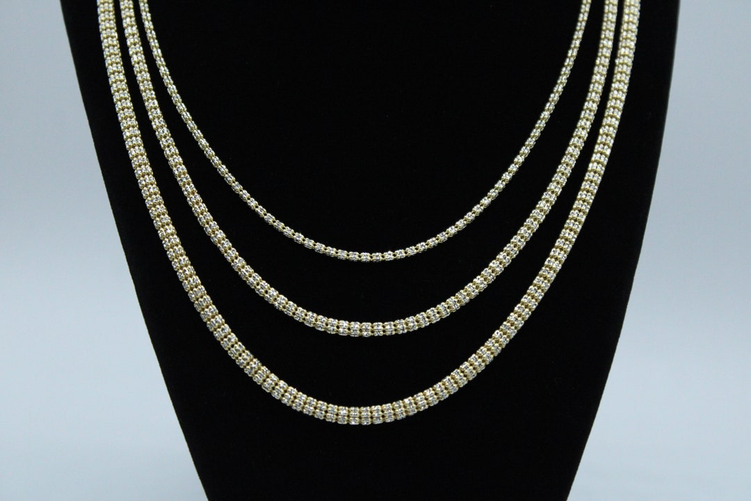 14k SOLID Real Gold Diamond Cut Ice Link Chain Necklace Yellow Gold Ice Chain 14k Real Gold Cylinder Chain Etsy