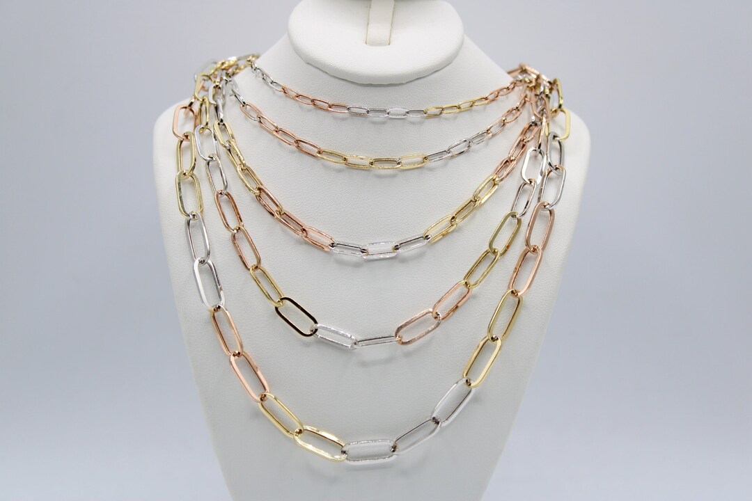 14K Gold Paperclip Tri Color Chain Necklace, Trending Gold Necklace ...