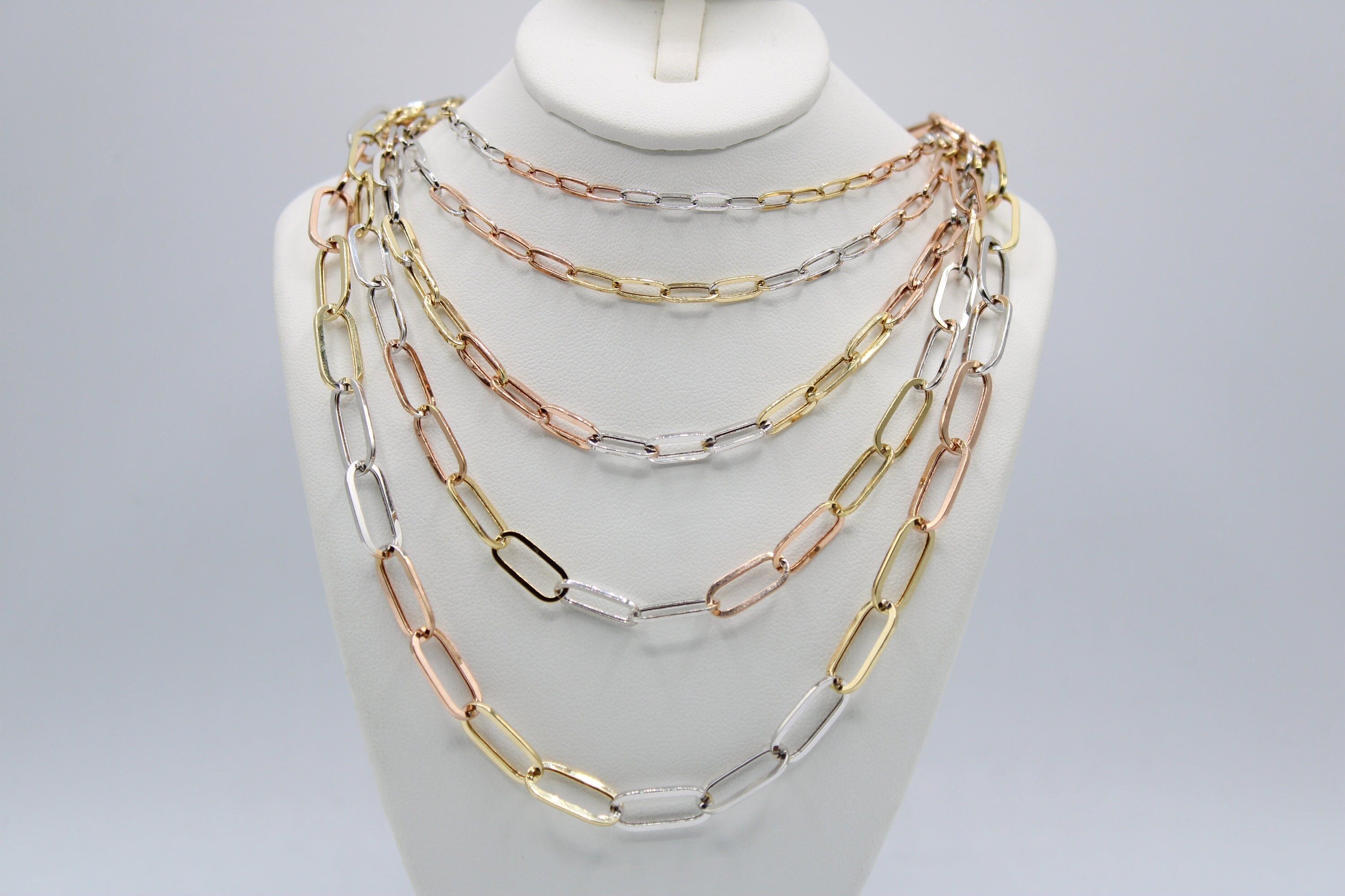 14K Gold Paperclip Tri Color Chain Necklace Trending Gold - Etsy