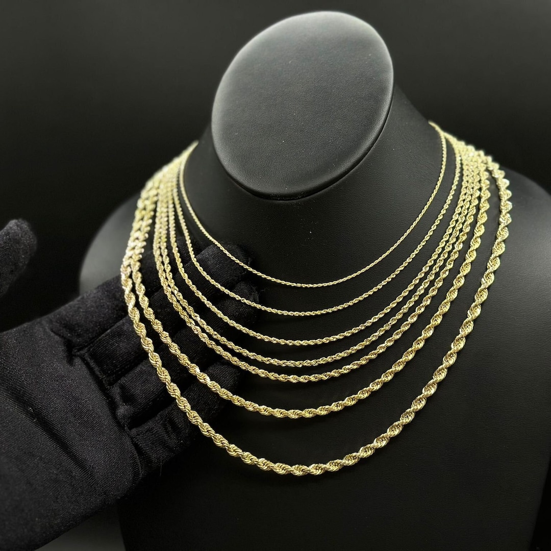 10K - Gold Rope Chain Gold Rope Chain Necklace 1mm-5mm 16-26 Inches ...