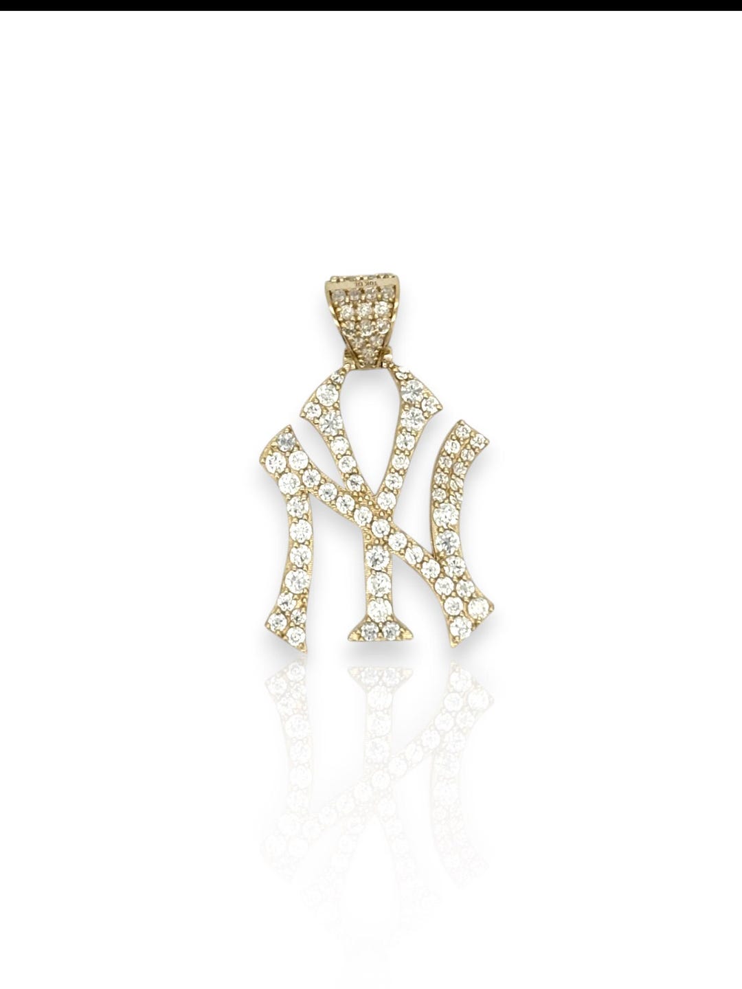 10K Yellow Gold Yankees Pendant | Iced Out CZ Baseball Charm | NY ...