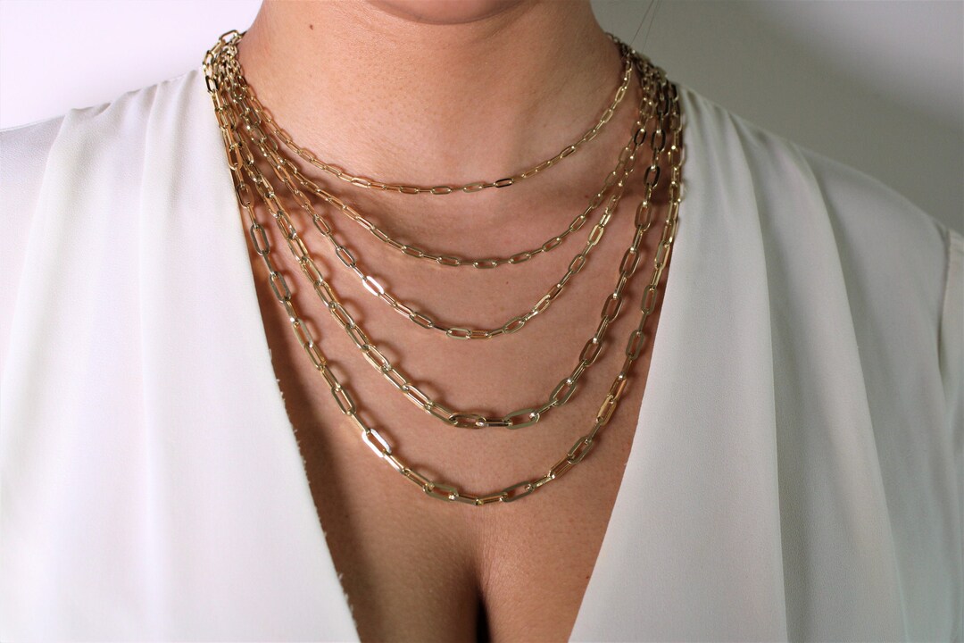Solid 14K Gold Paperclip Chain Necklace, Trending Gold Necklace, Ladies ...