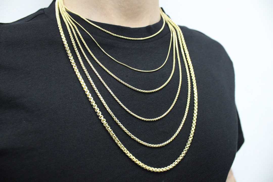 14K Solid Yellow Gold Round Box Chain | Round Box | Solid Gold Box ...