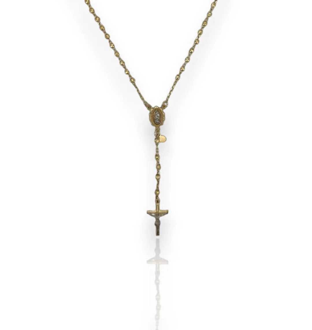 Diamond-cut Cross Rosary Crucifix Chain Necklace 10K Yellow Gold - Etsy